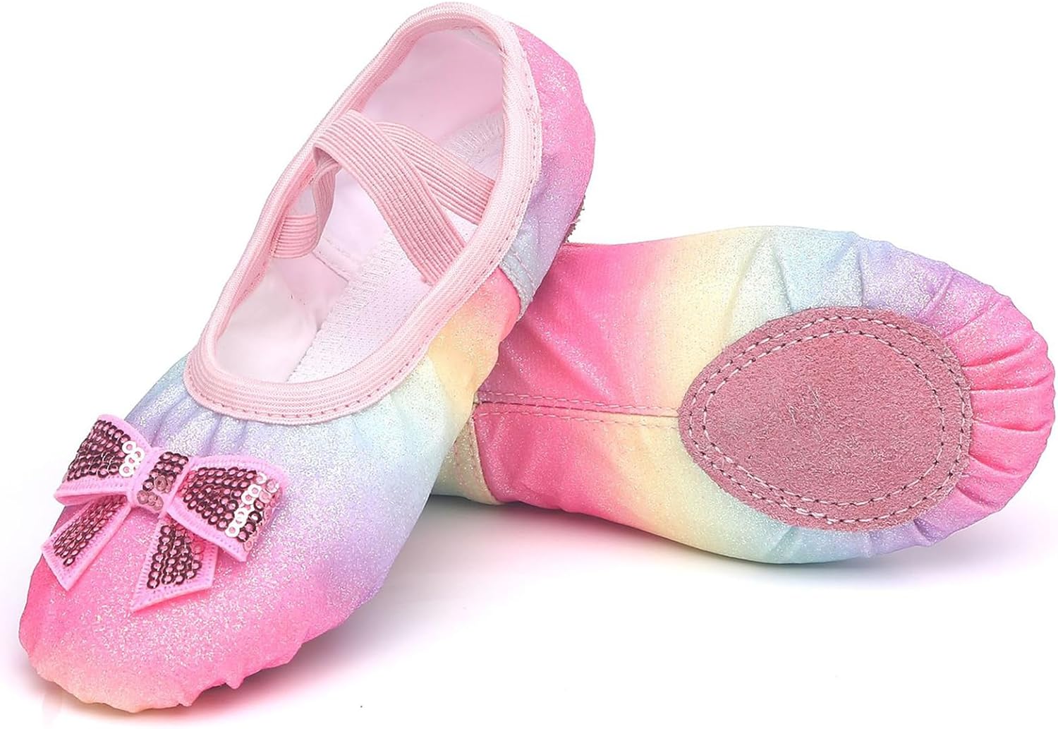 Ballet Shoes for Girls, Rainbow Gradient Soft Sole Lace-Free Dance ...
