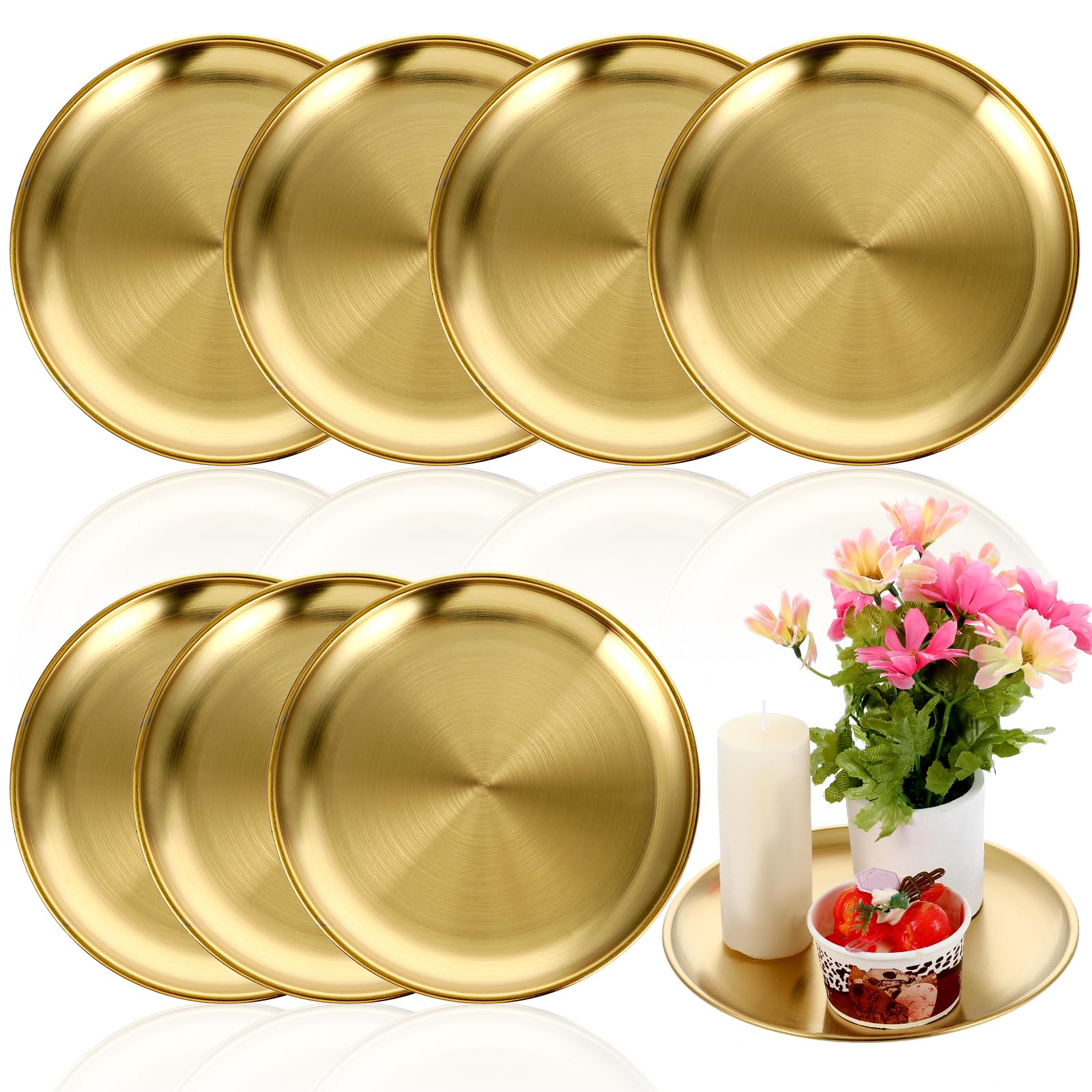 Amazon.com: 8 Pcs Gold Tray, Round Gold Tray Decorative Serving Jewelry ...