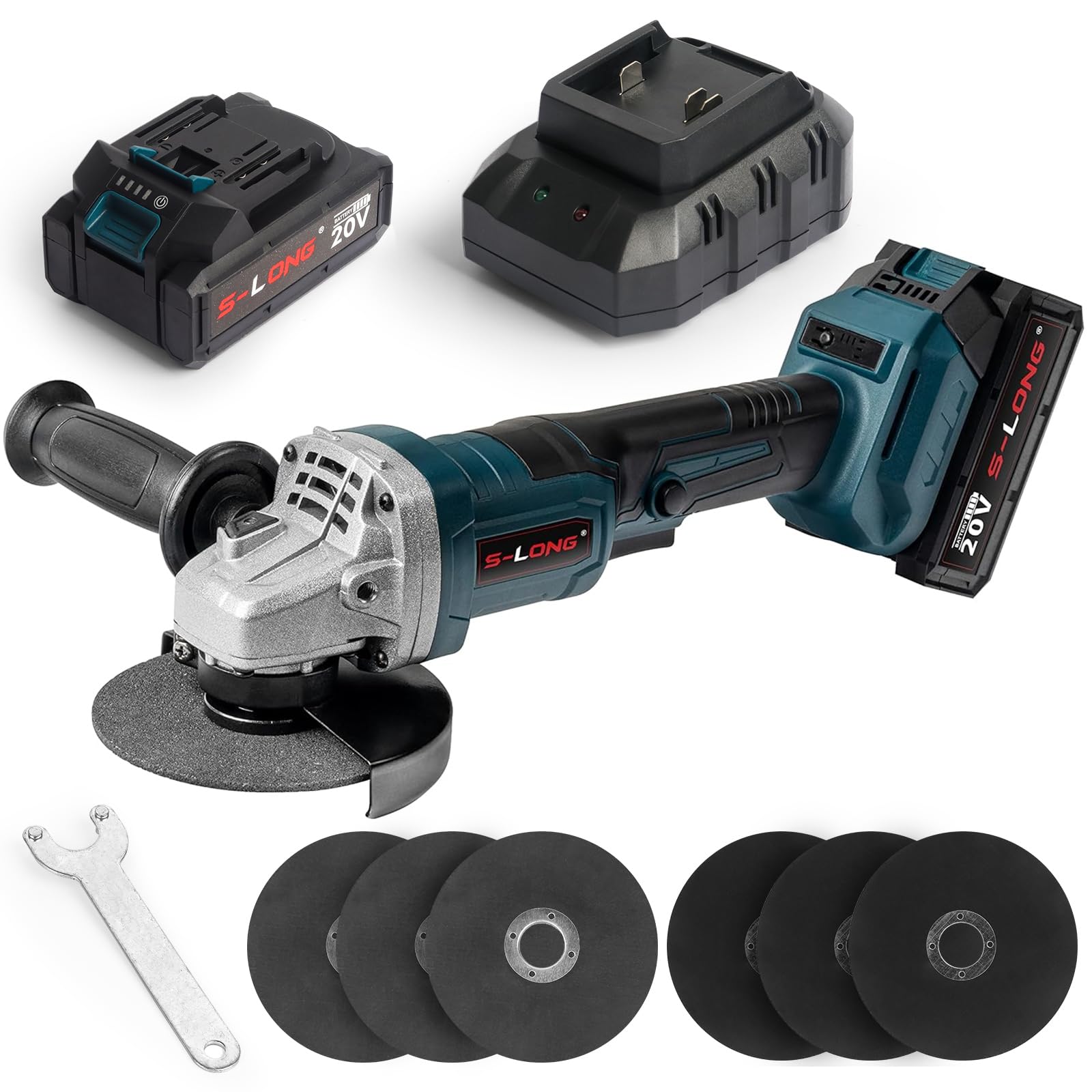 S-LONG Cordless Angle Grinder with 4.0AH Battery, 20V Power Angle ...