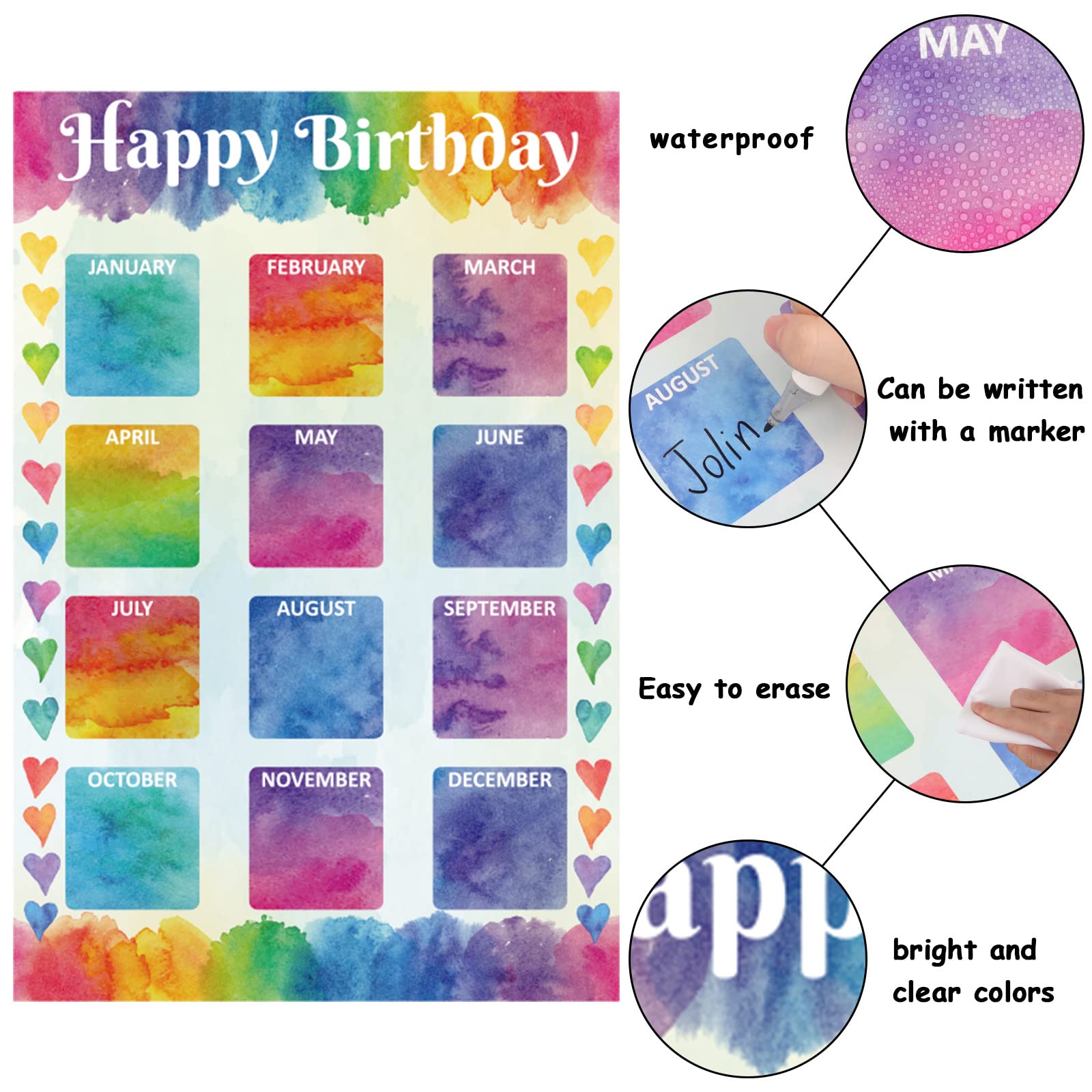 Birthday Wall For Classroom D24TIME Watercolor Happy Birthday Chart ...