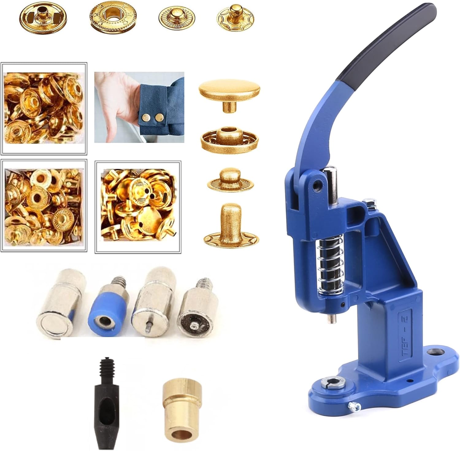 Amazon.com: 15 mm Gold Snap Buttons with Manual Press Machine, Dies and ...