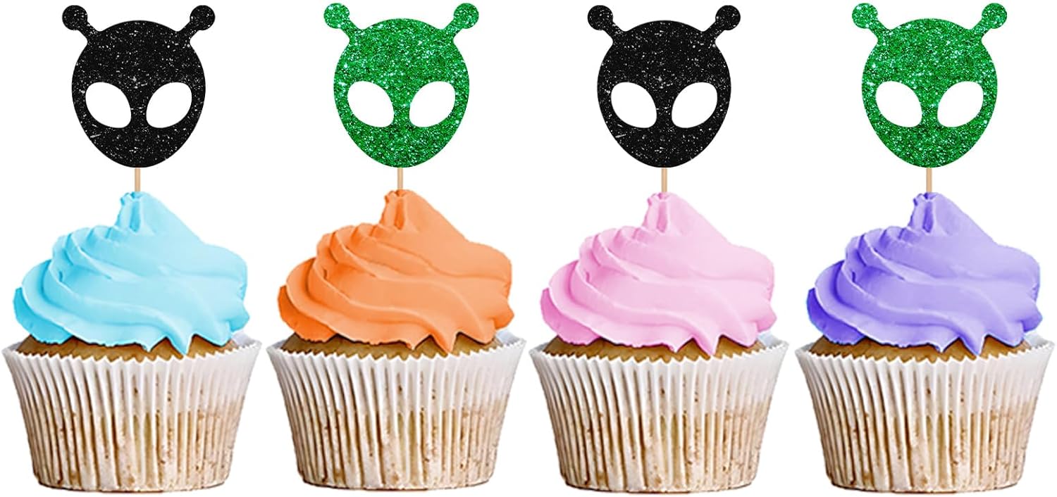 Amazon.com: Alien Cupcake Toppers, UFO Cupcake Toppers For Boy Birthday ...