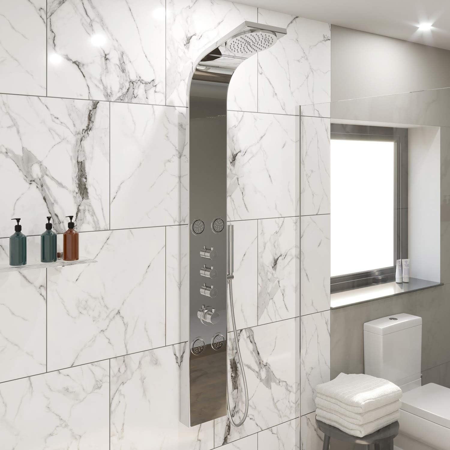 Shower Panel Column Tower w/Body Jets + Waterfall Bathroom Shower ...