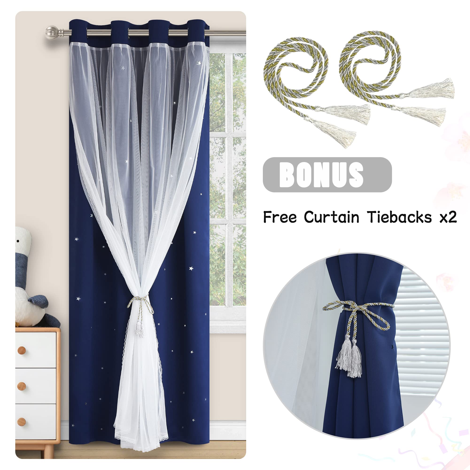 Blue Star Curtains for Boys Nursery Curtains Overlapped with White ...