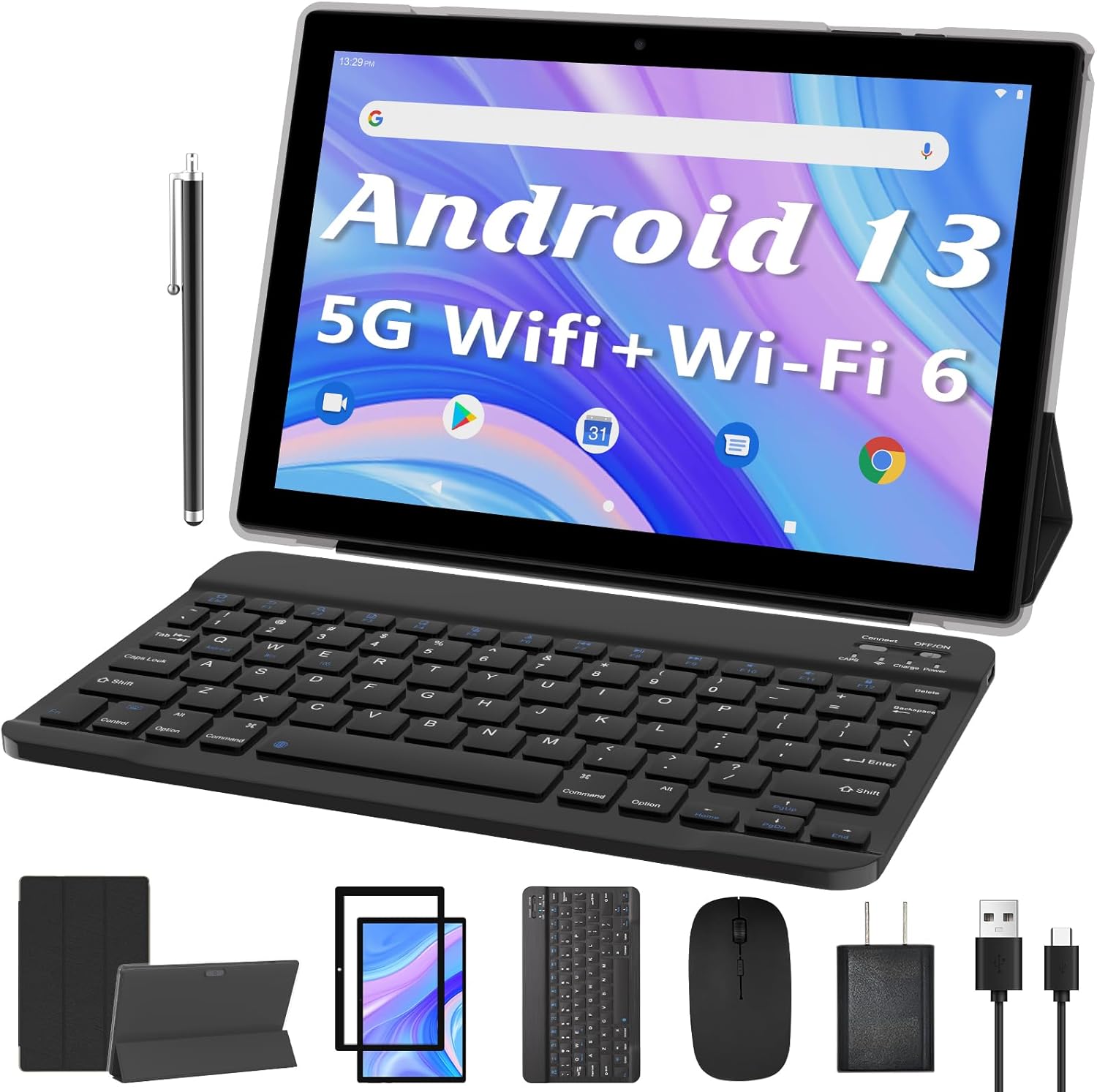 Tablet 2 en 1 de 10 pulgadas, Android 13 Tablet con teclado, 6+64 GB+ ...