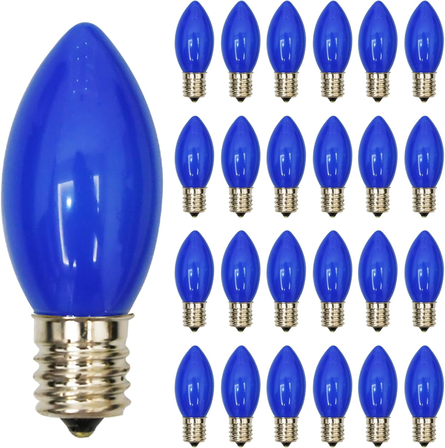 25 Pack C9 Blue Incandescent Bulbs, C9 Ceramic Blue Christmas ...