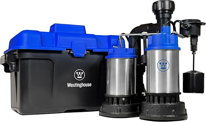 Westinghouse - Dual Sump Pump with Battery Backup System, 1/2 HP with ...