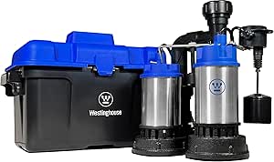 Westinghouse - Dual Sump Pump with Battery Backup System, 1/2 HP with ...