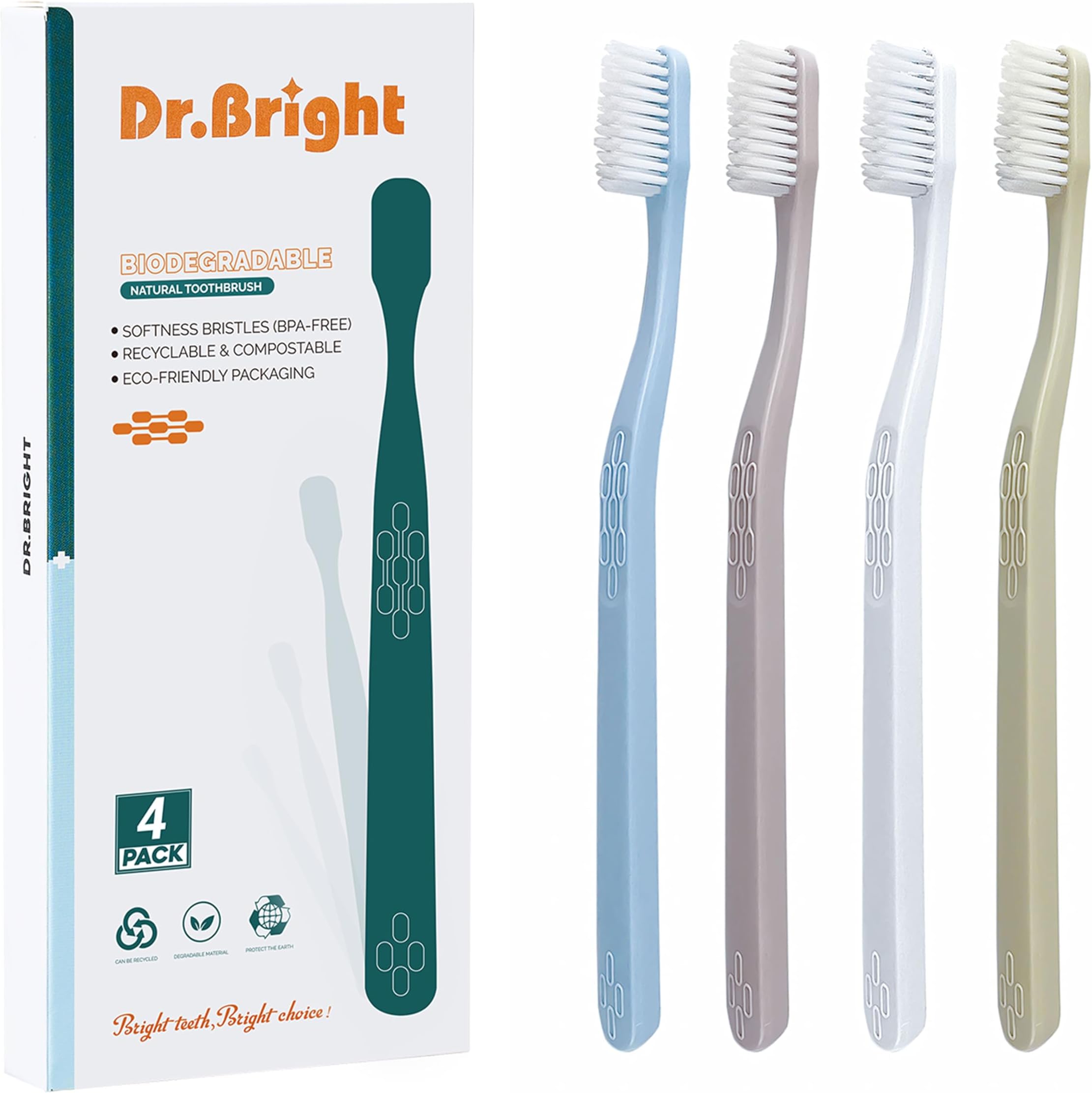 Amazon.com : DR.BRIGHT Eco-Friendly Toothbrushes, Natural Biodegradable ...