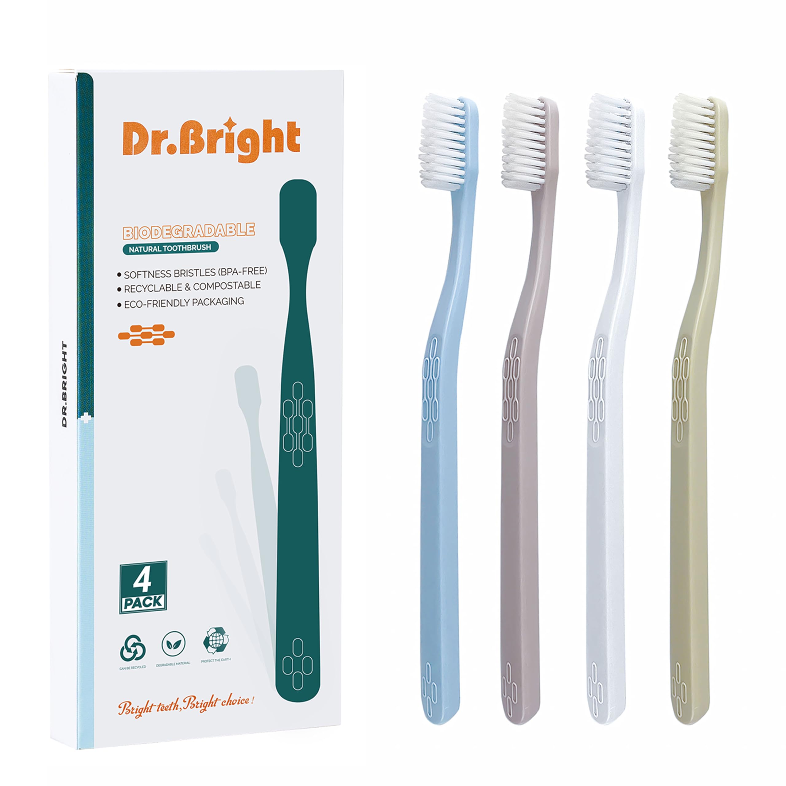Amazon.com : DR.BRIGHT Eco-Friendly Toothbrushes, Natural Biodegradable ...