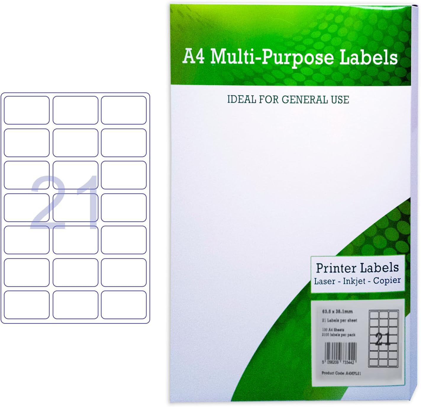 A4 Multipurpose Labels 21 Per Sheet 63.5 x 38mm (White) Pk of 100 ...