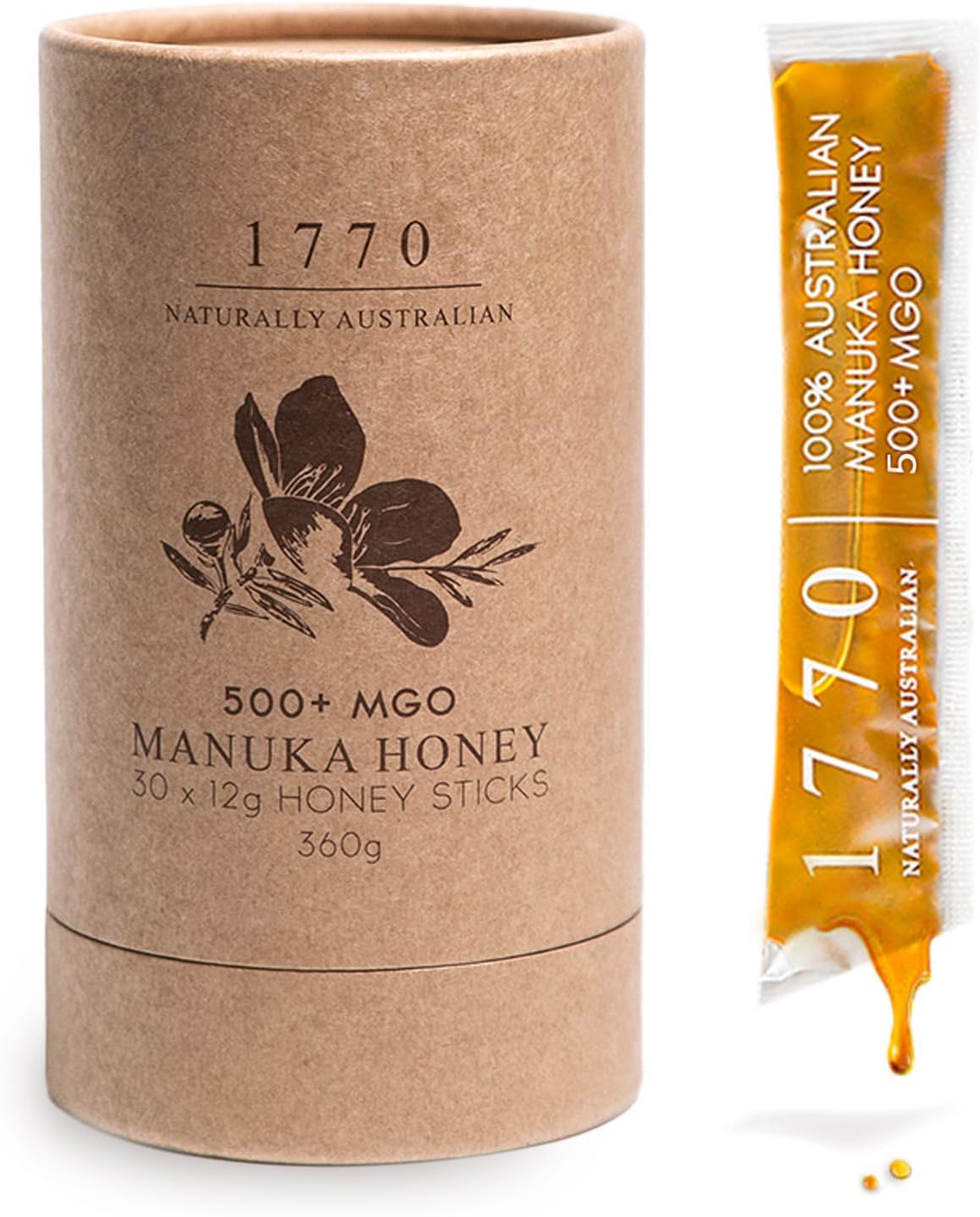 Amazon.com : 1770 Naturally Australian MANUKA HONEY STICKS MGO 500 ...