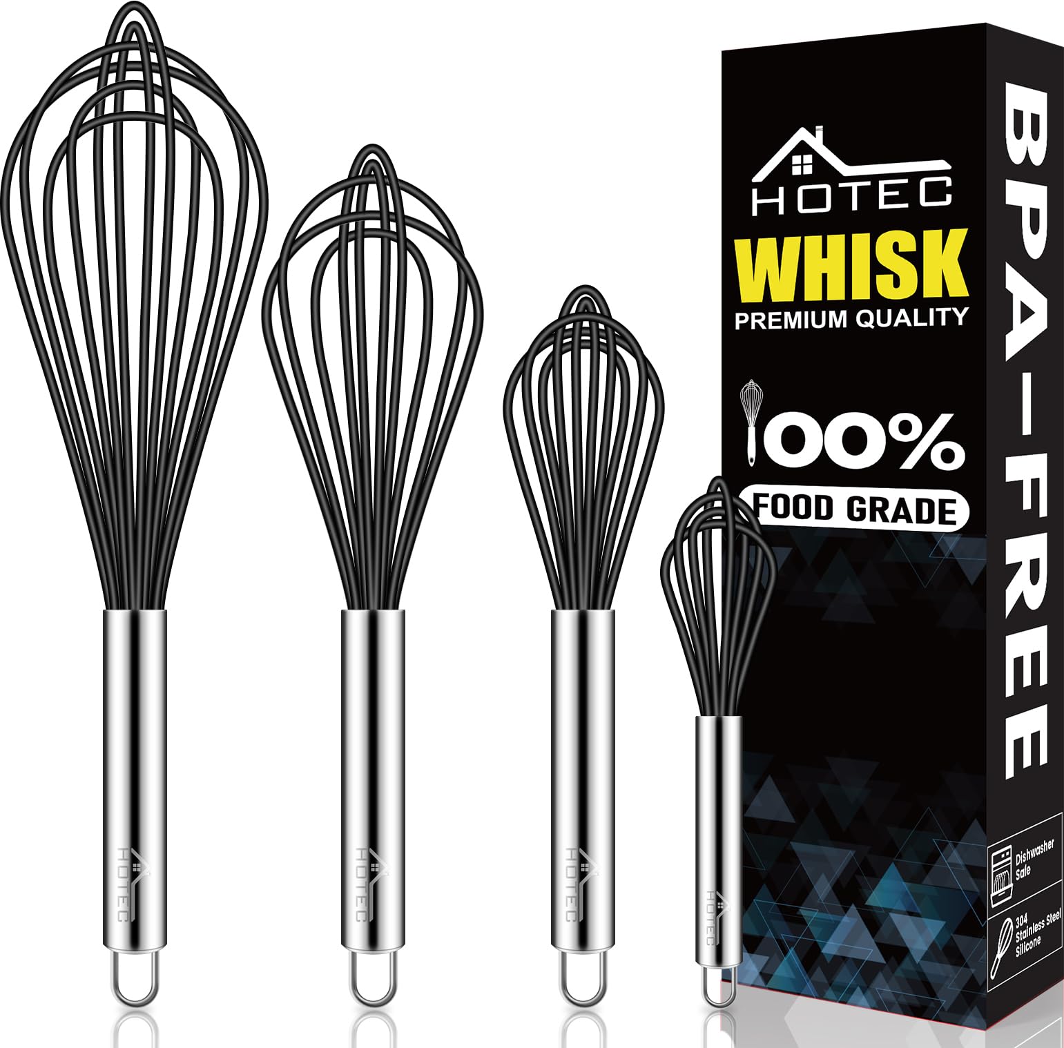Amazon.com: HOTEC 4 Pieces Silicone Whisks Set, Wire Balloon Whisks Egg ...