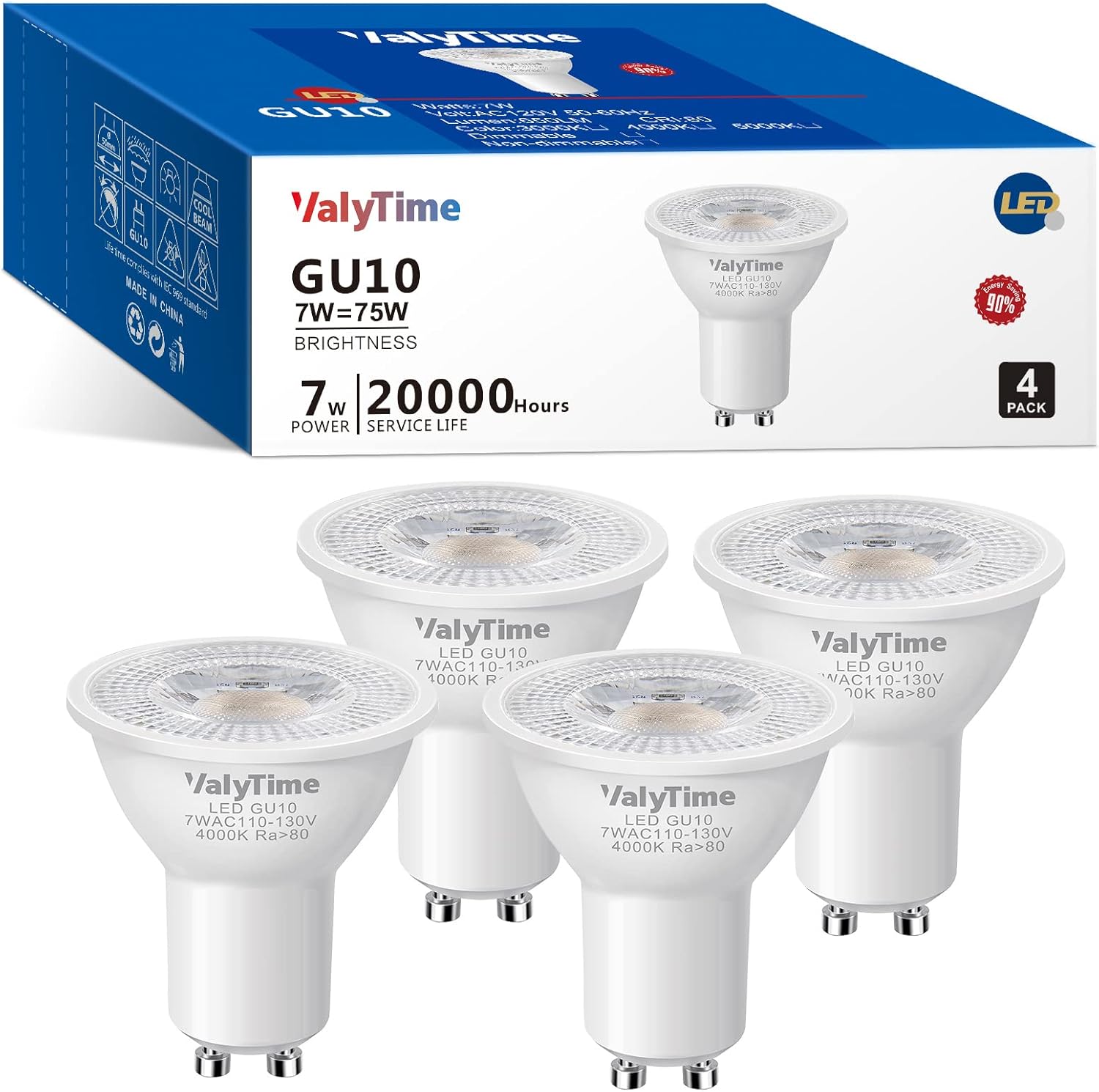 Valytime GU10 LED Light Bulbs 7W (50W -60W-75W Equivalent) GU10 Shape ...