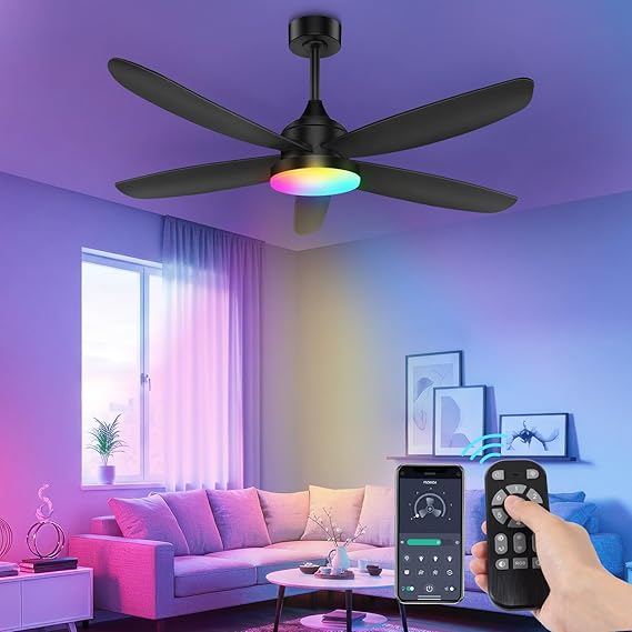 OUTON Ceiling Fan with Light, Remote & APP Control, 42" Black RGB ...