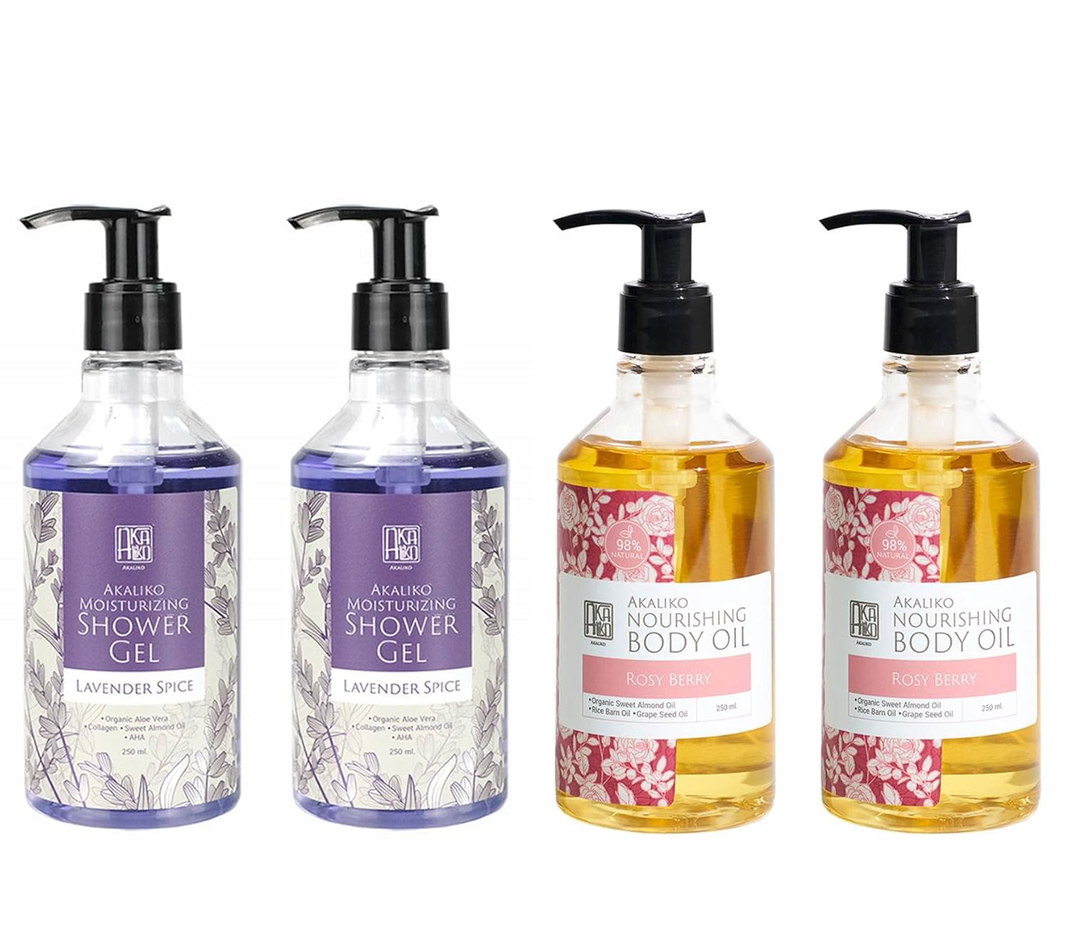 Amazon.com : KHAOKHO AKALIKO Lavender Moisturizing Shower Gel and Rosy Berry Body Oil Set ...