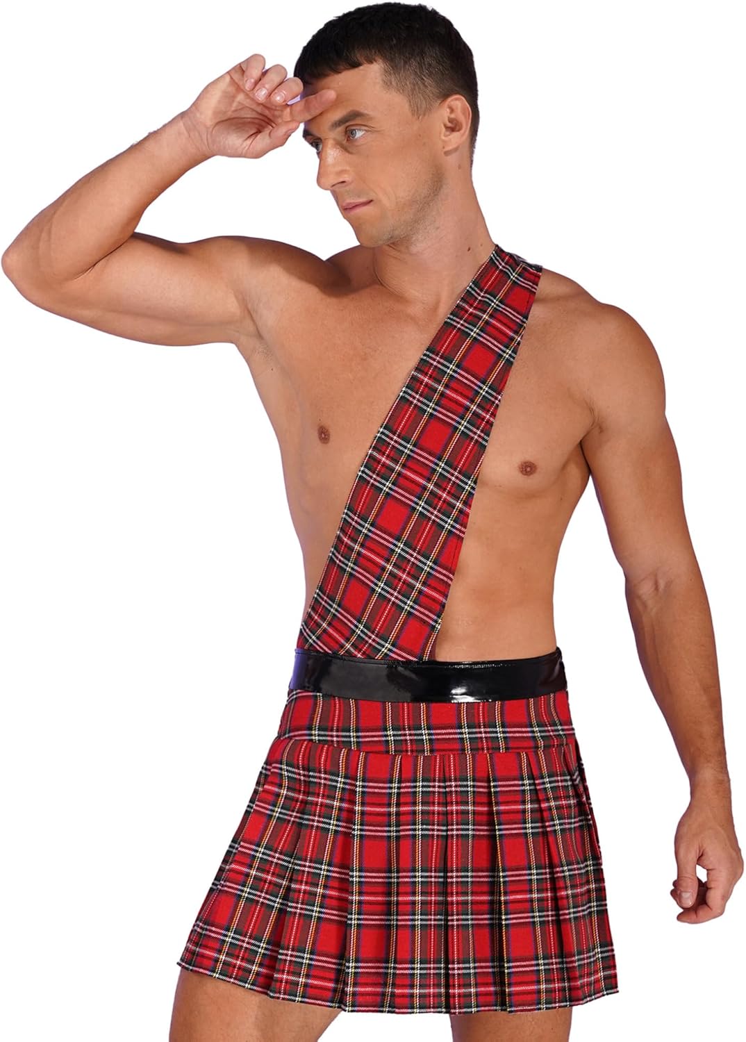 Amazon.com: ACSUSS Mens Sexy Scottish Costume One Shoulder Strap Kilt ...