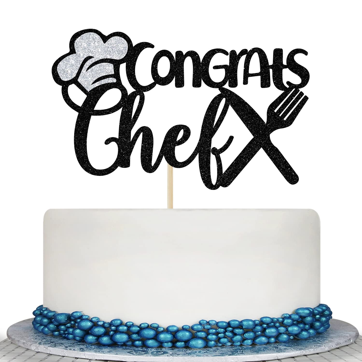 Buy Black Glitter Congrats Chef Cake Topper - Congrats Grad Cake Decor ...