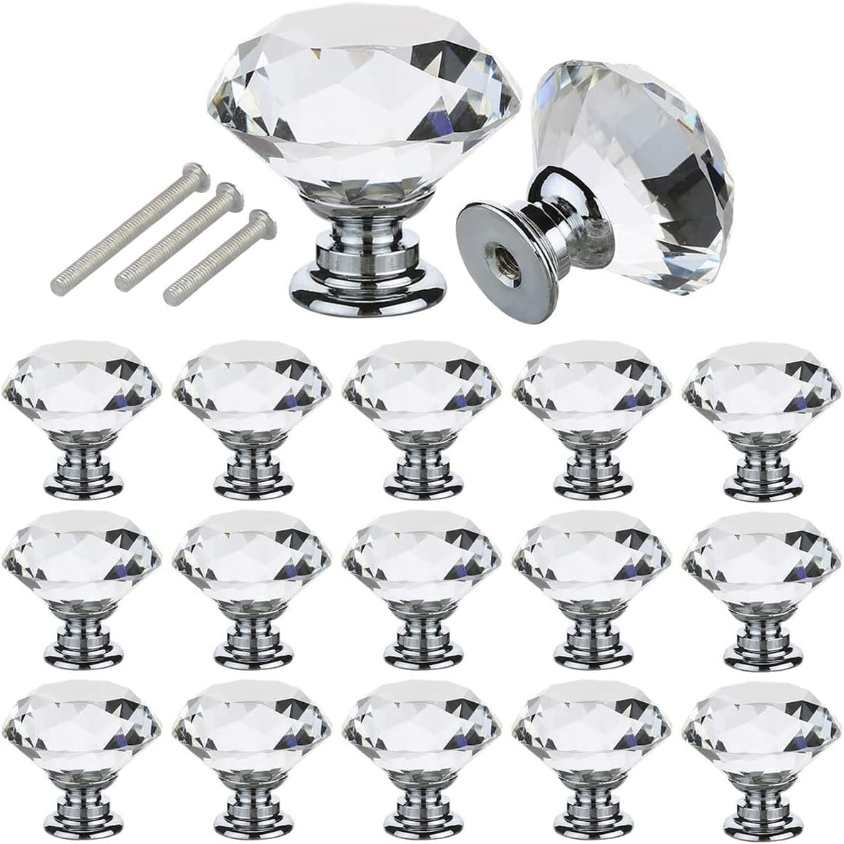 Dresser Knobs,16 Pack Diamond Shaped Crystal Glass Drawer Knobs, Pulls ...