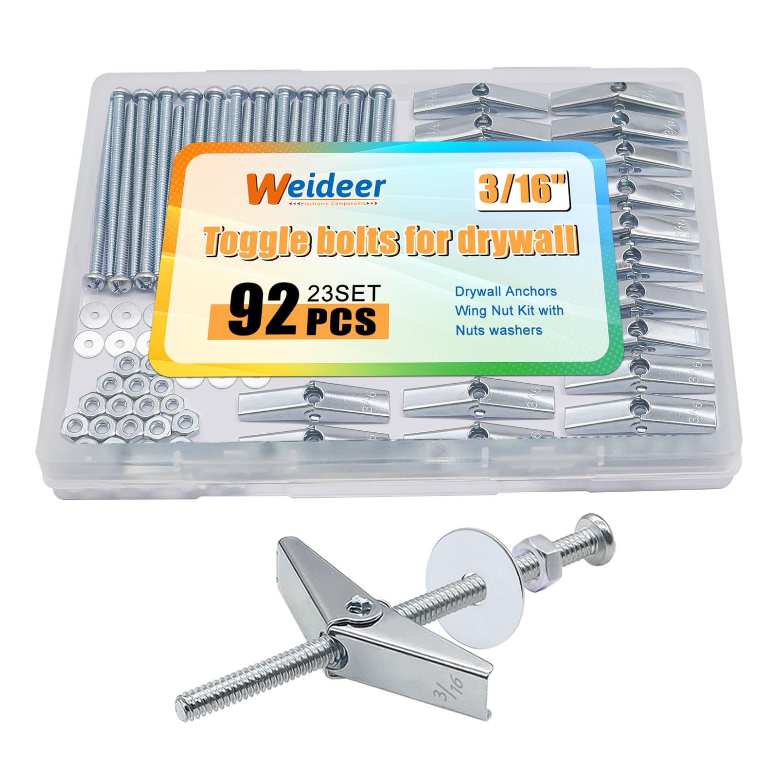 Snapklik.com : Weideer 92Pcs Toggle Bolts 3/16" Heavy Duty Drywall ...