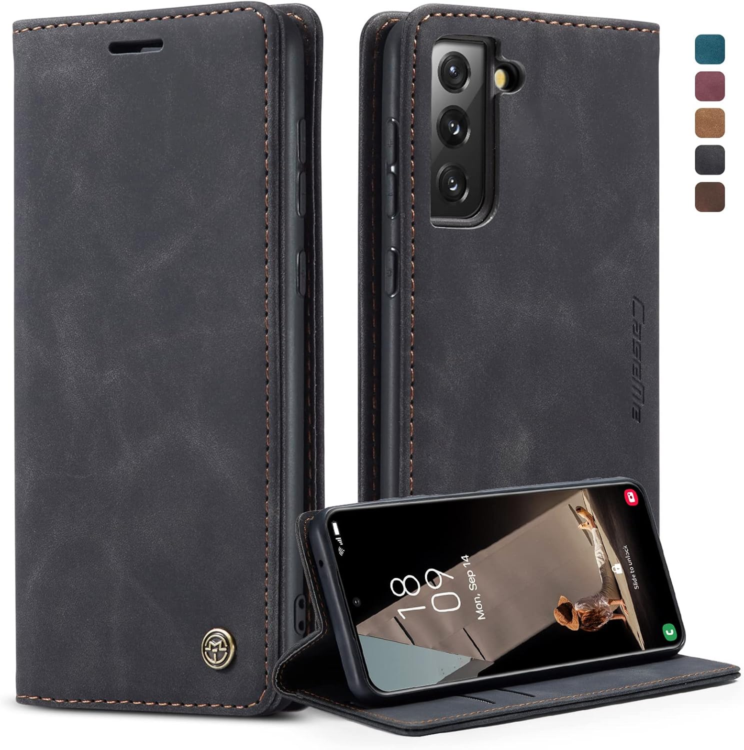 caseme Handyhülle für Samsung Galaxy S21 FE 5G Hülle Premium Leder Klappbar Flip Case Magnet ...