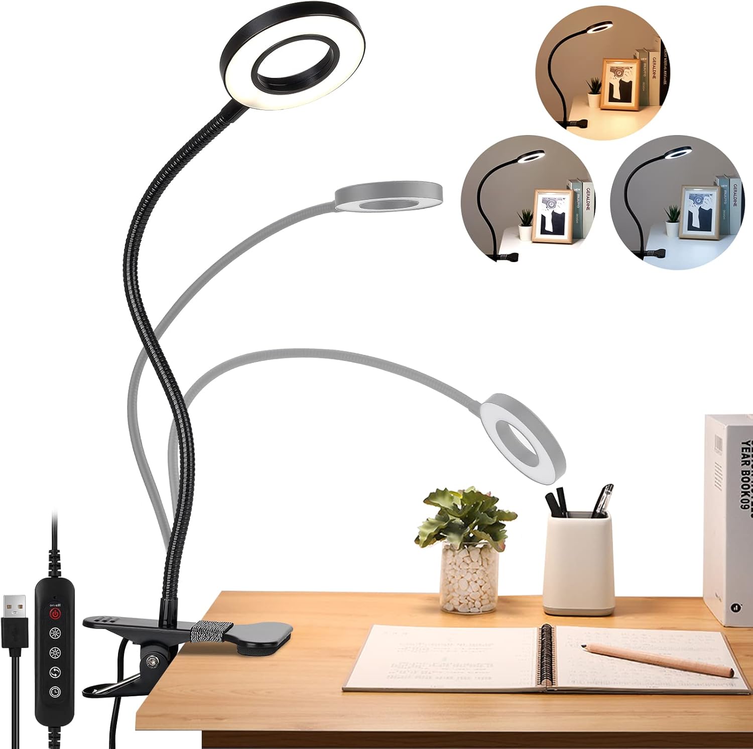 SUNNEST LED Reading Light Table Lamp with Touch Panel Rechargeable ...