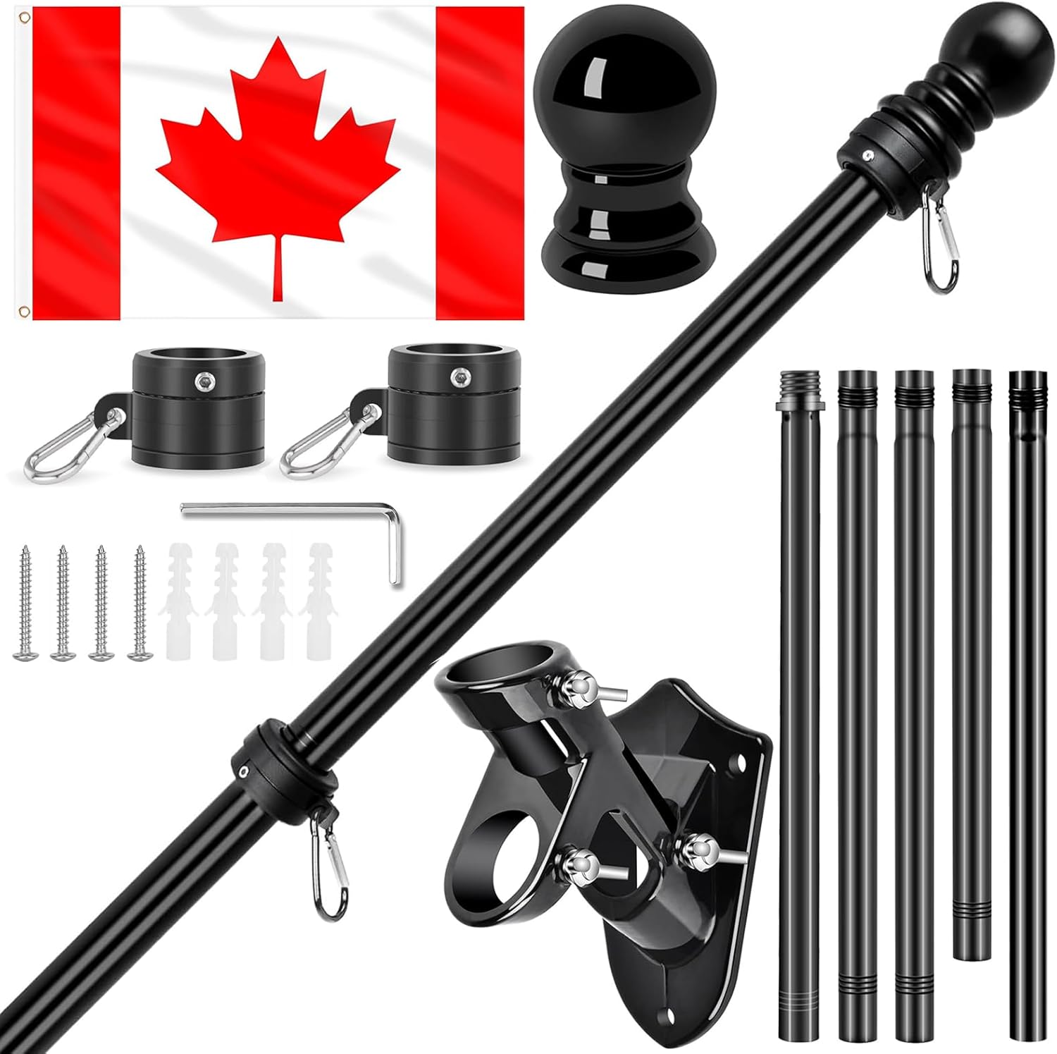 Canada Flag Pole Kit - 6FT Stainless Steel Wall Mount Flagpole with 3x5 ...