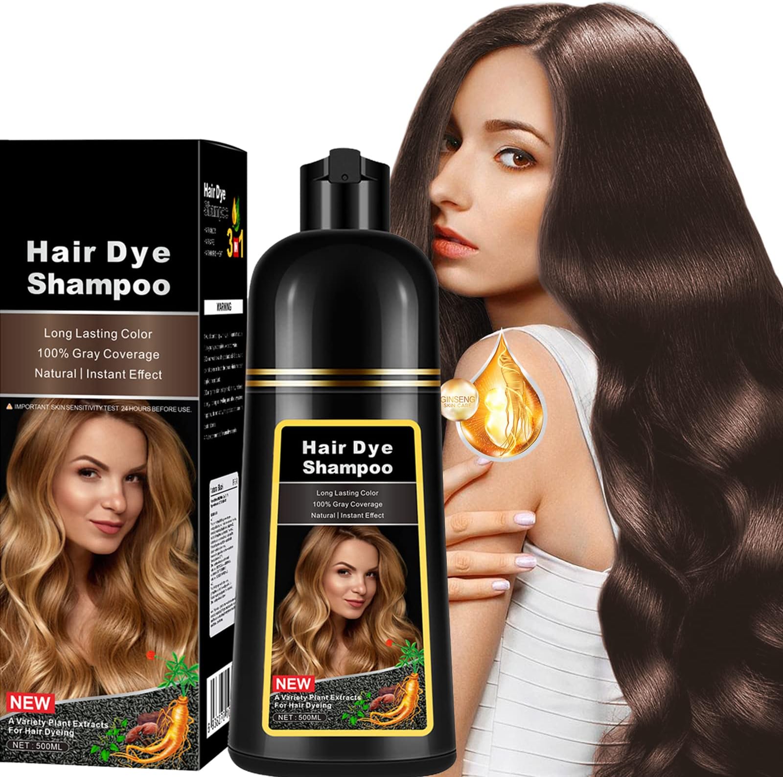 Amazon.com : Natural Chestnut Brown Hair Dye Shampoo 3 IN 1 for 100% ...