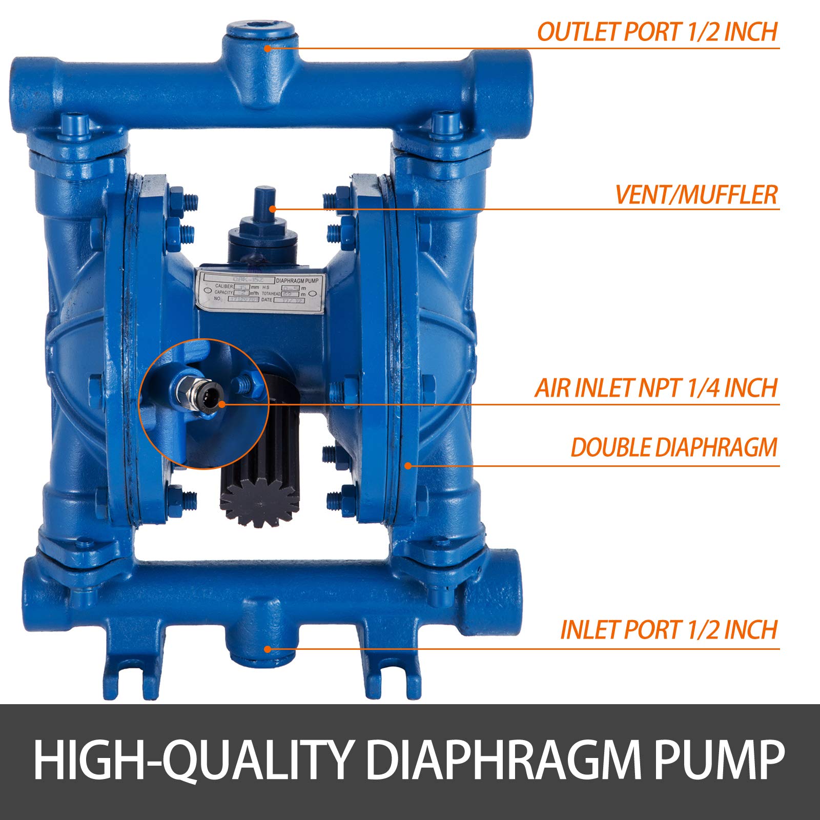 Buy Happybuy Air-Operated Double Diaphragm Pump, 1/2 in Inlet & Outlet ...