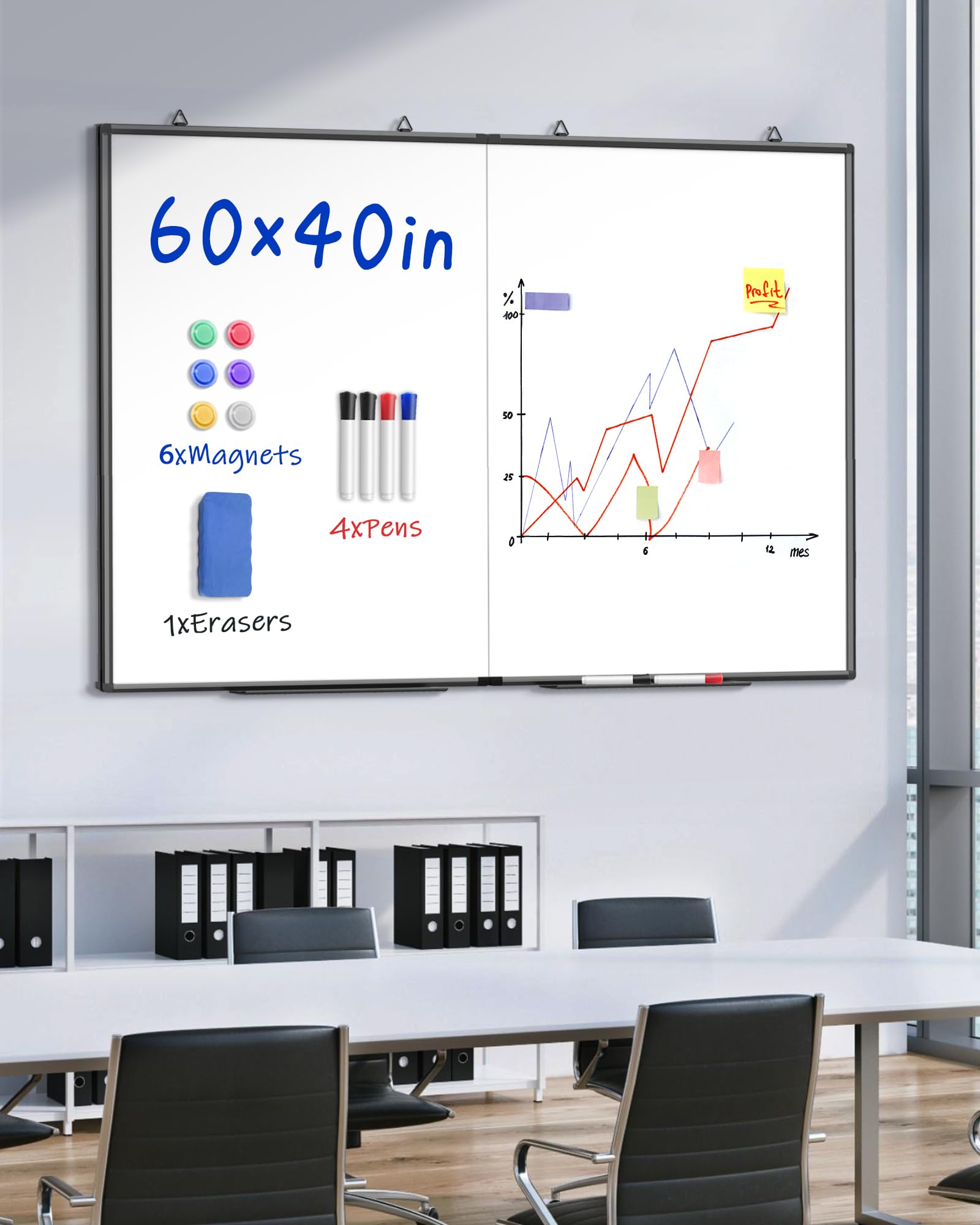 60"X 40" Large Magnetic Dry Erase Whiteboard, Wall Hanging Board with 4 ...