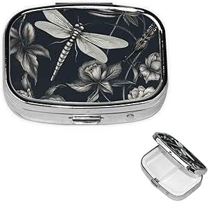 Amazon.com: Black Flowers and Dragonfly Pill Box 2 Compartment Small ...