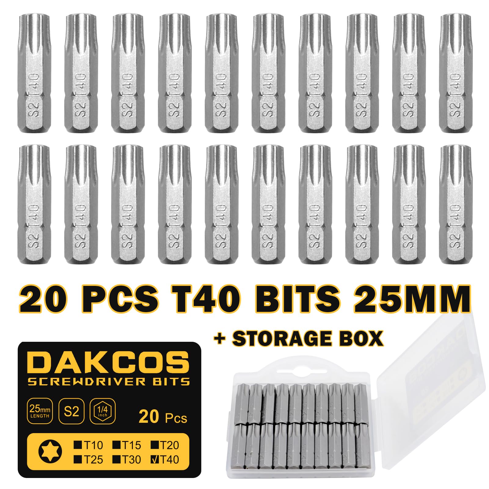 Snapklik.com : DAKCOS 20-Piece T40 Torx Bit Set, Premium S2 Alloy Steel ...