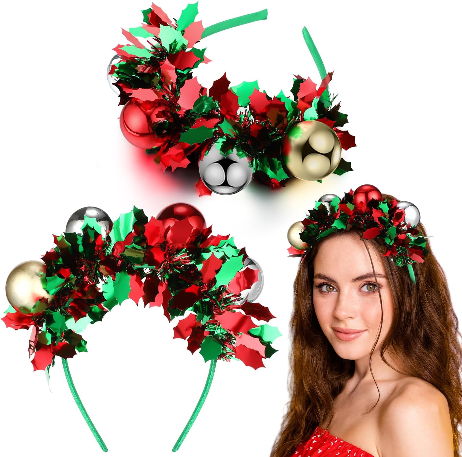 Amazon.com: Yilloog 2 Pcs Christmas Headband Xmas Ball Hair Hoop ...