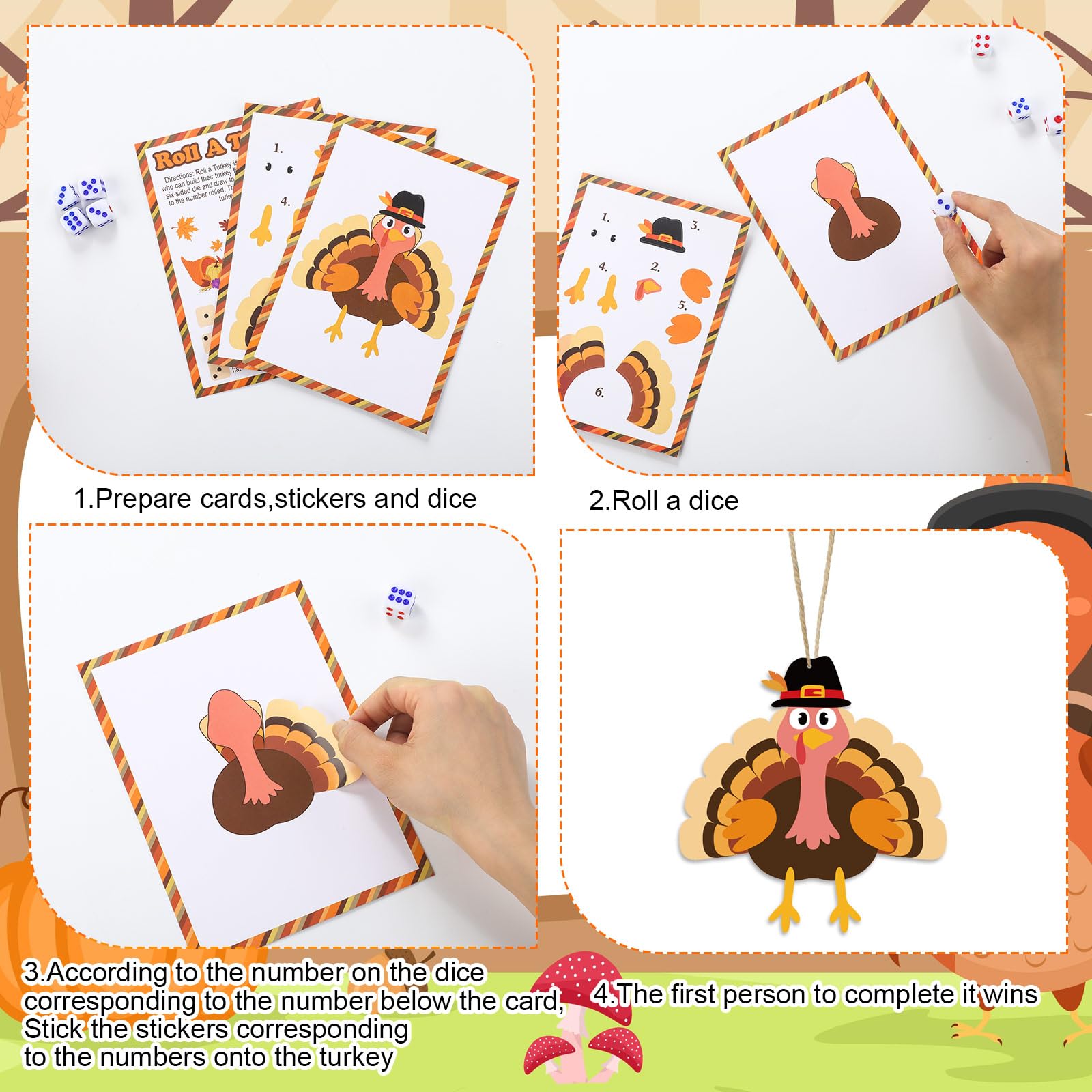 Snapklik.com : Simgoing 84 Pcs Roll A Turkey Game Thanksgiving Dice ...
