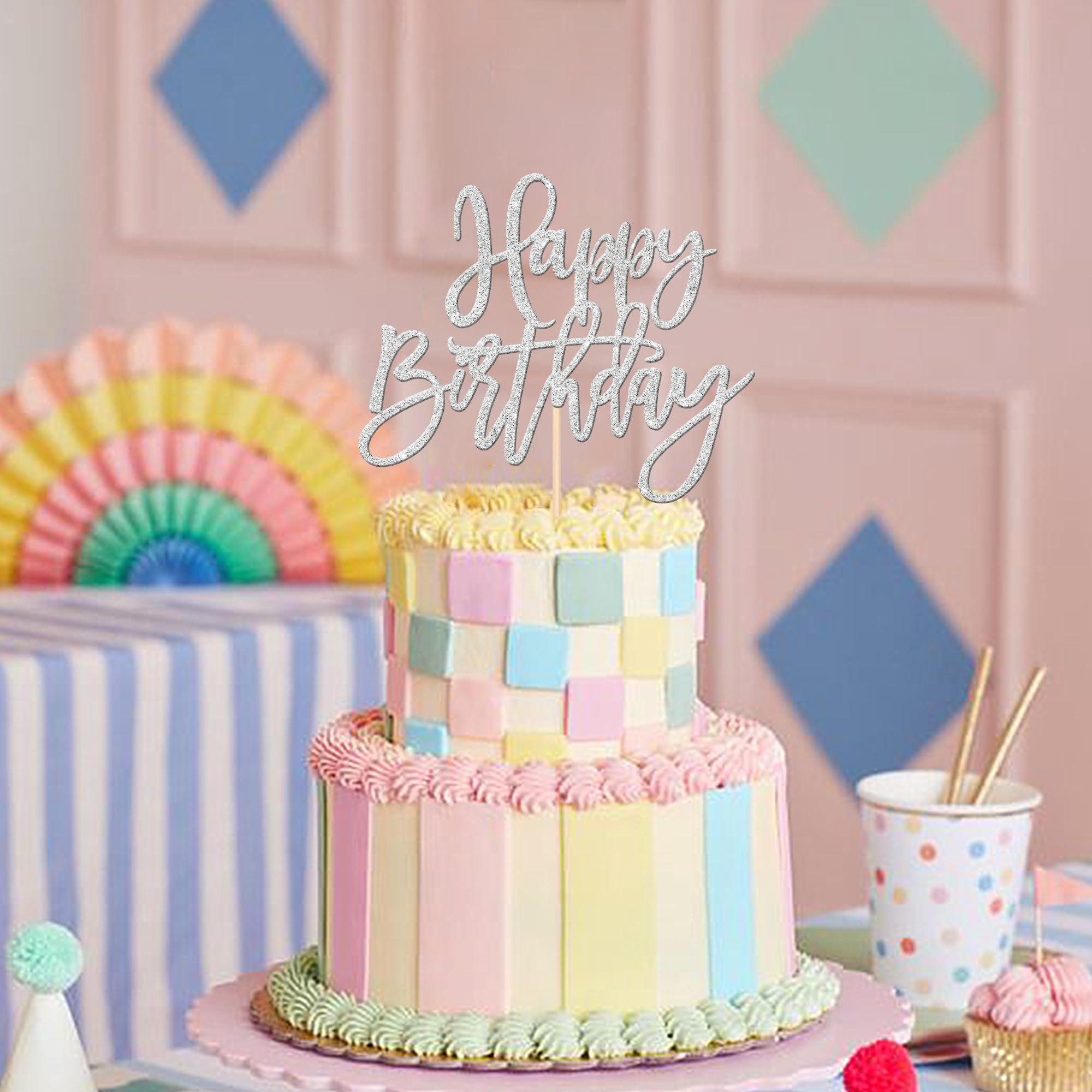 Snapklik.com : 1 PCS Happy Birthday Cake Topper Glitter Happy Birthday ...