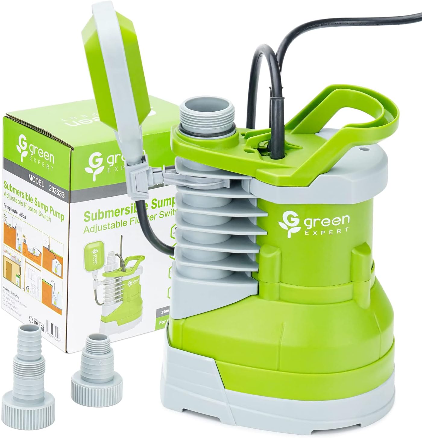 Green Expert 1/4HP Submersible Sump Pump 2500GPH Max Flow Manual ...