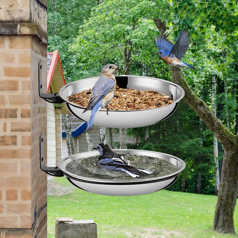 Renyigou 2 Piece Wall Mounted Bird Feeder Hanging Bird Feeder Tray for ...