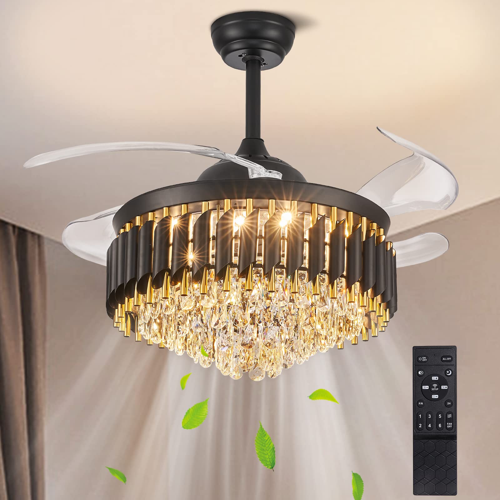 Snapklik.com : Moooni 48" Large Luxury Crystal Ceiling Fan
