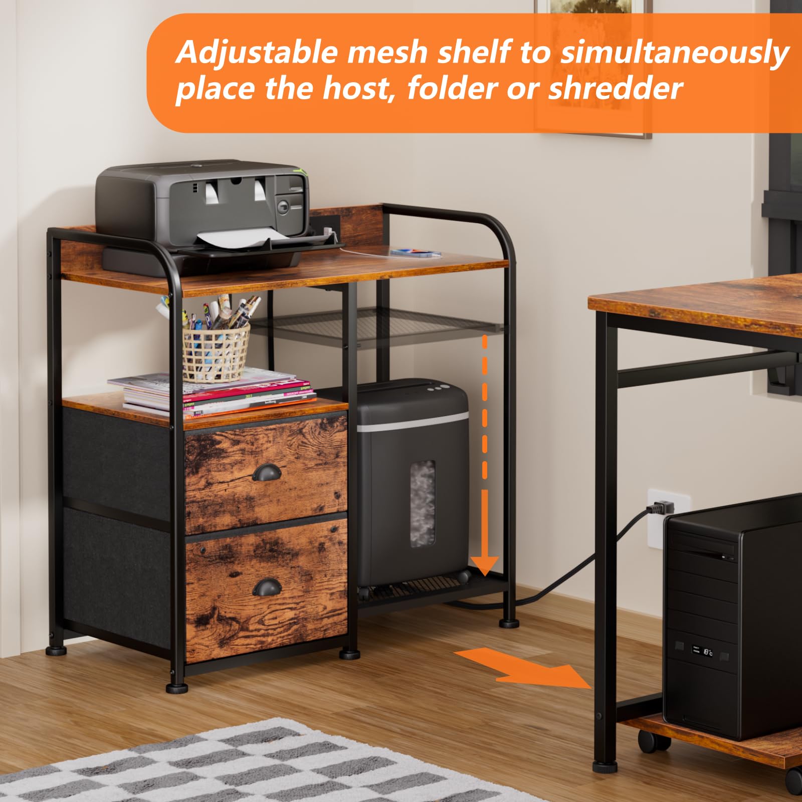 Furologee Printer Stand with Power Outlet, Lateral File Cabinet with 2 ...