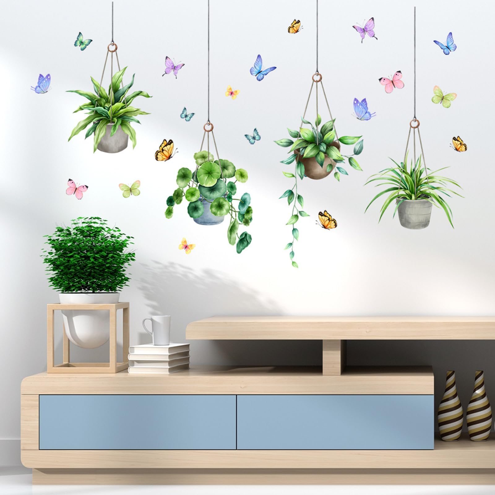 Amazon.com: Green Potted Plants Wall Decals Green Plants Butterfly Wall ...