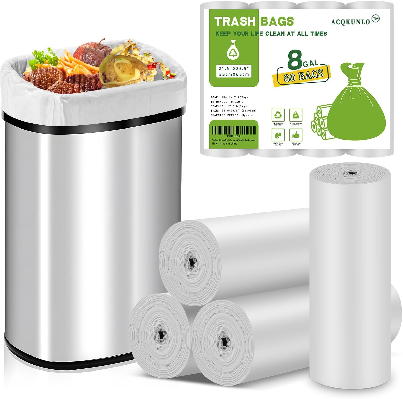 Amazon.com: Medium Trash Bags 8-Gallon Compostable-Garbage-Bag - 100 ...