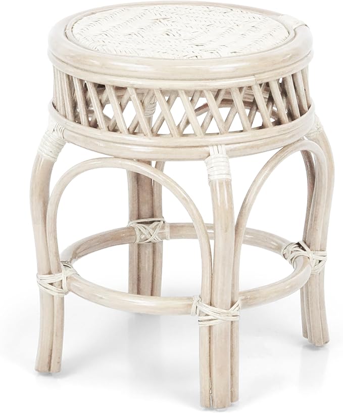 Amazon.com: Ginger Handmade Rattan Wicker Stool Fully Assembled White ...
