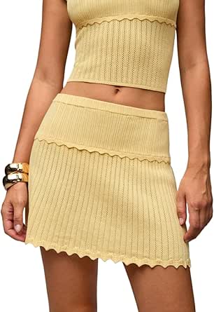 XPSDEPO Women's Fall Winter Casual Solid Color Knit Mini Skirt Casual ...