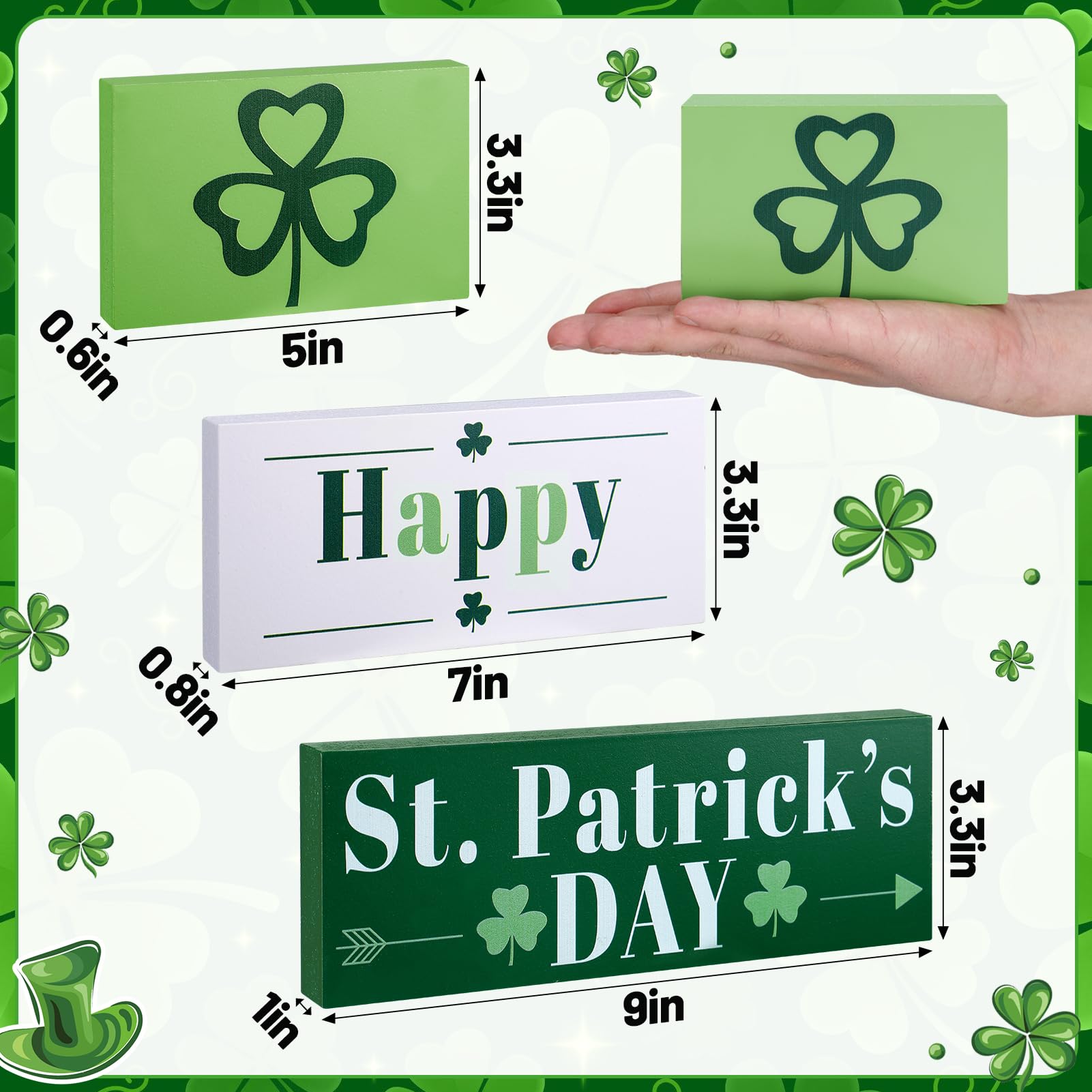 Snapklik.com : 3pcs St. Patricks Day Wooden Table Decorations ...
