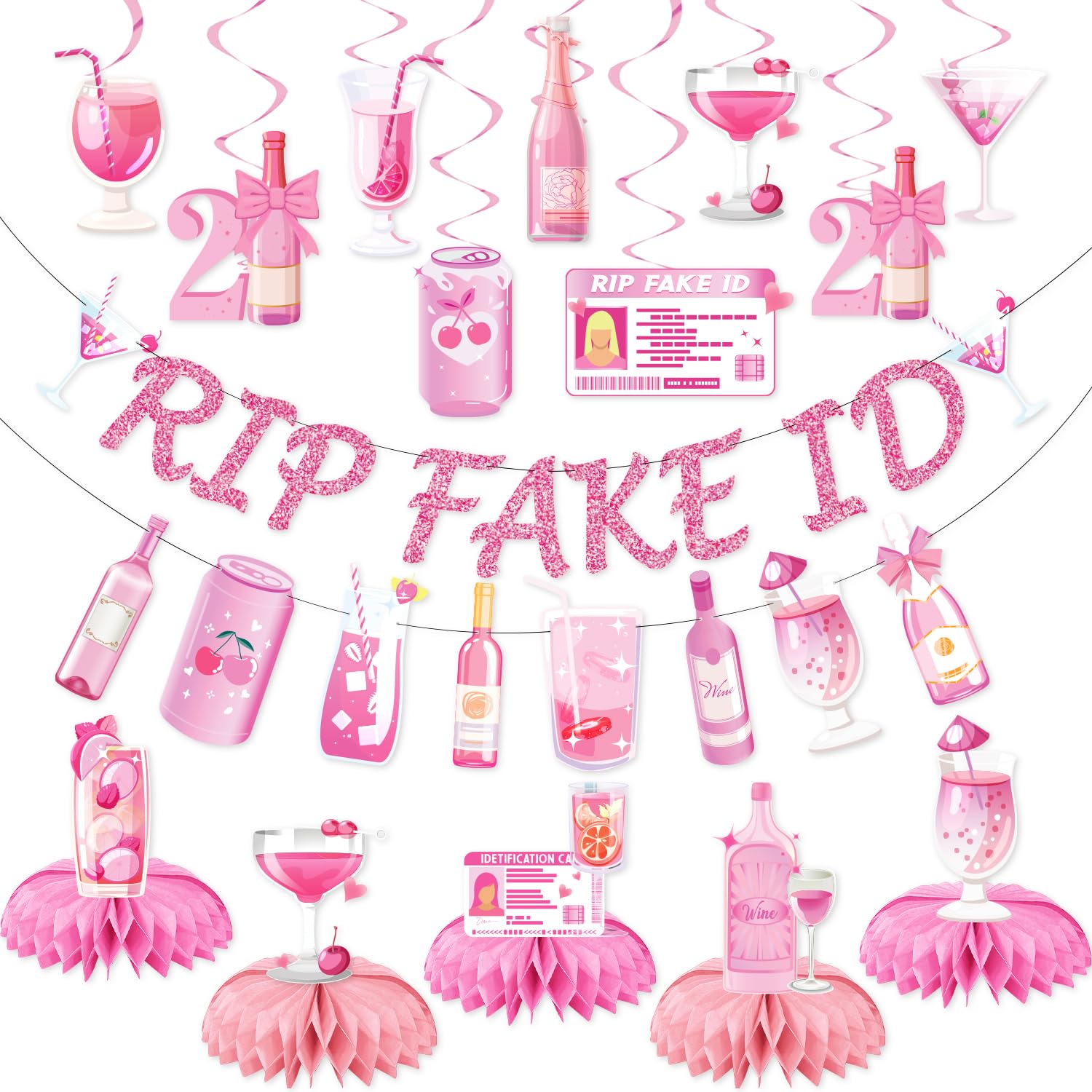 Amazon.com: 21st Birthday Decorations for Her, Pink 21st Birthday ...