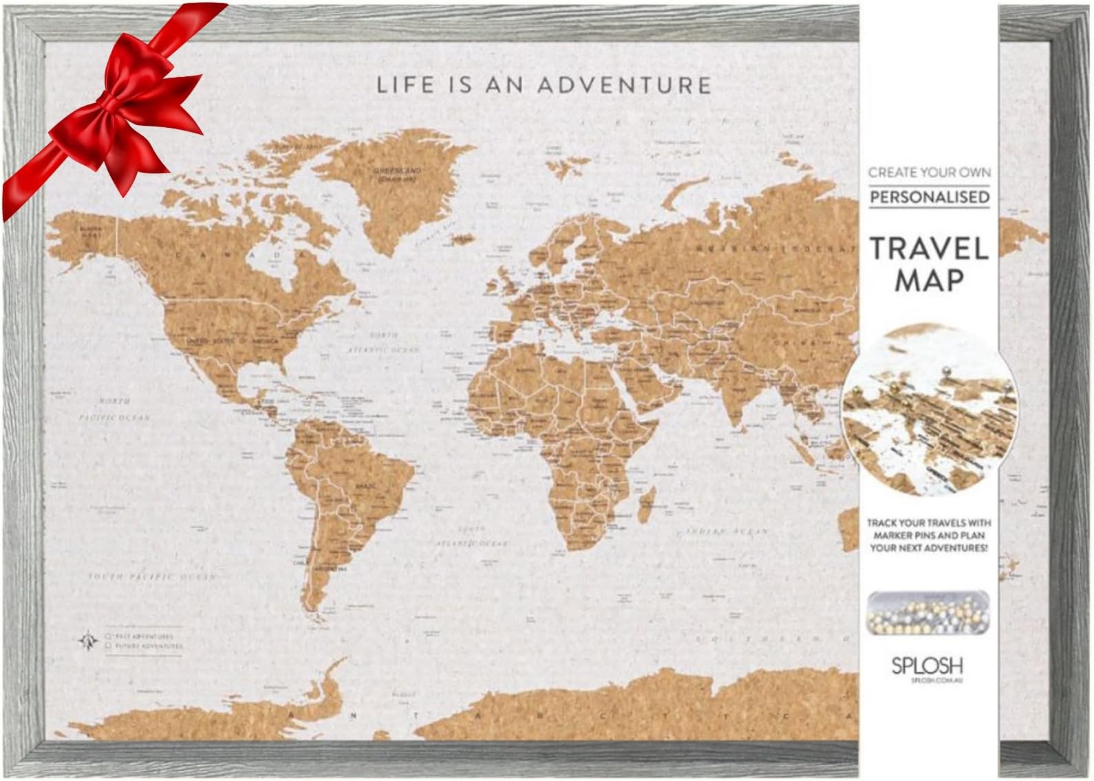 Splosh Large Maps. World Map Pin Board in Grey, Wooden Frame. World Map ...