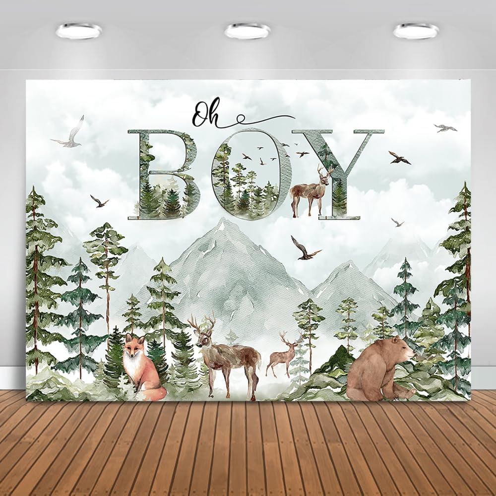 Amazon.com : Mocsicka Woodland Baby Shower Backdrop Oh Baby Baby Shower ...