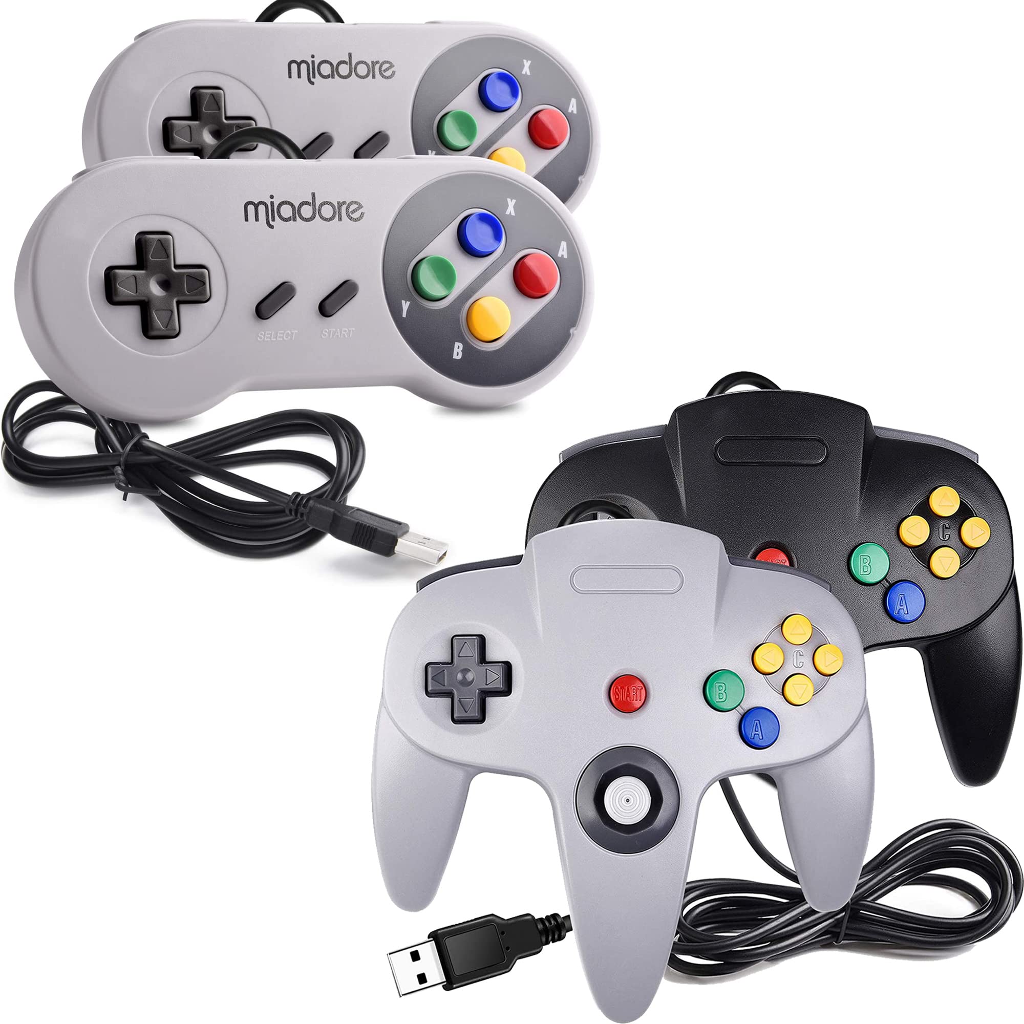 Amazon.com: 2 Pack USB SNES Controller + 2 Pack USB Wired N64 ...