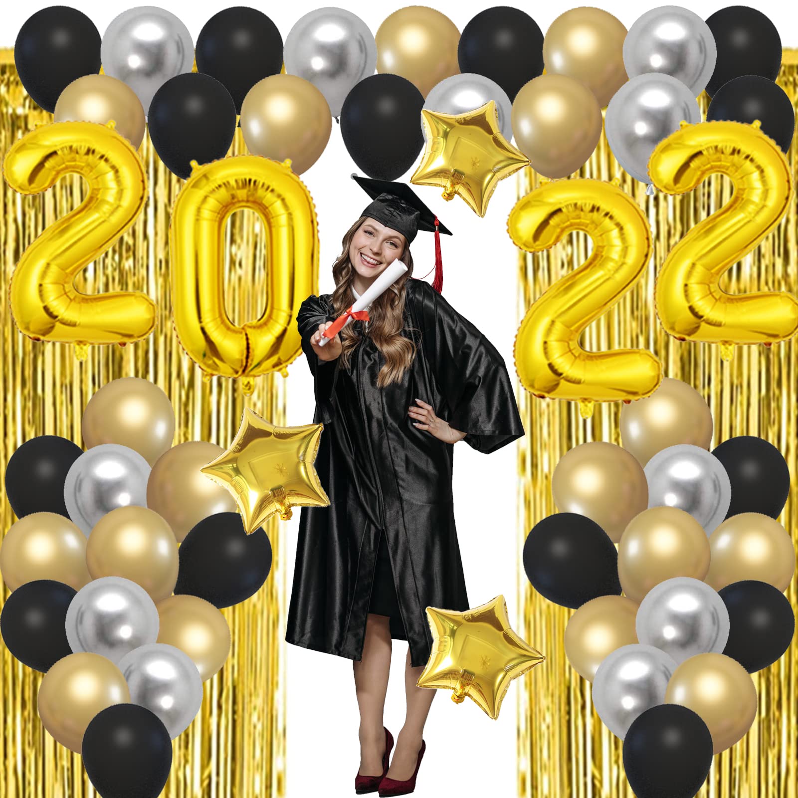 Buy Soonlyn Graduation Balloon 2022 Black Gold Balloon Garland Kit ...