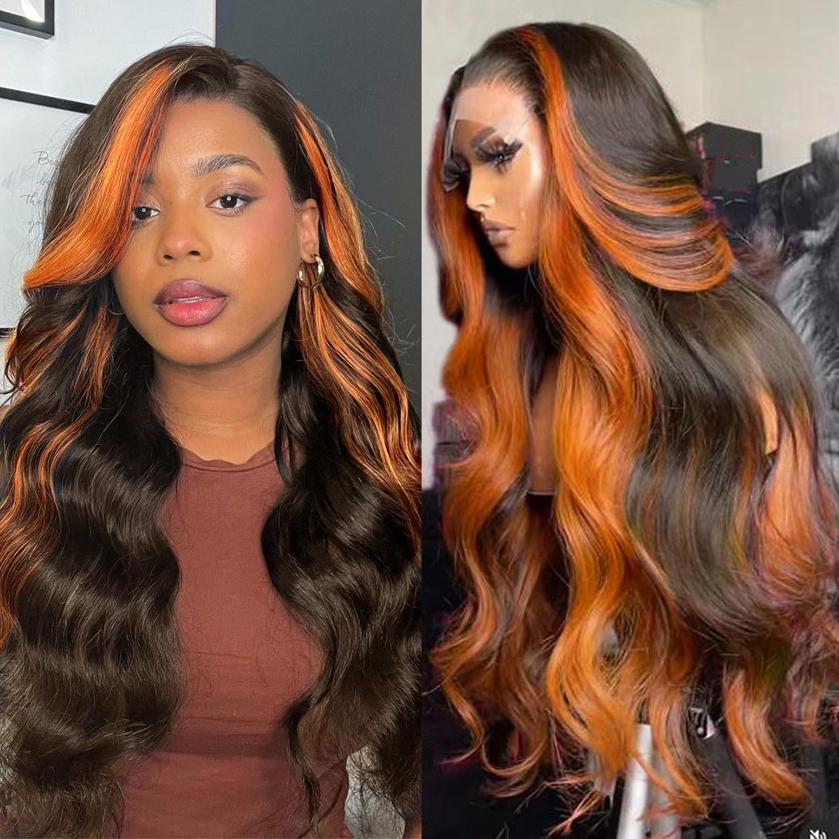 Amazon.com : Goldfinch Skunk Stripe Ginger Ombre Body Wave Human Hair ...